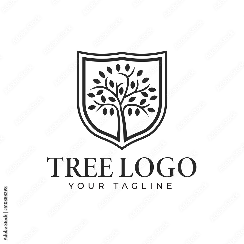 Vector logo of a nature shield symbol of a leaf or tree. Suitable for ...