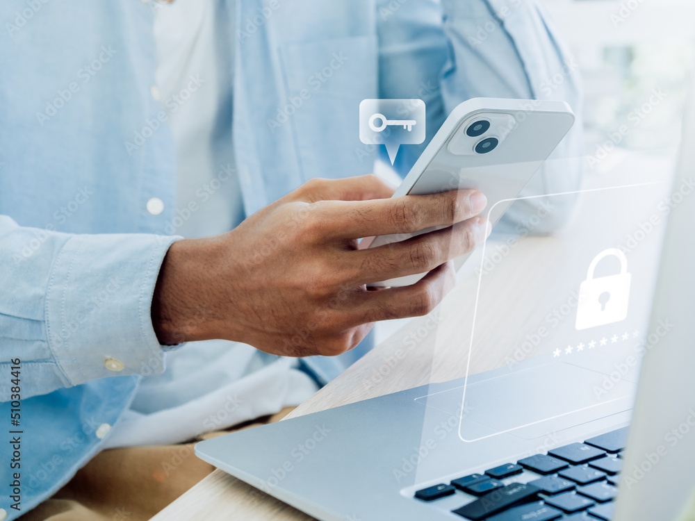 Two factor authentication or 2FA concept. Virtual key icon while access ...