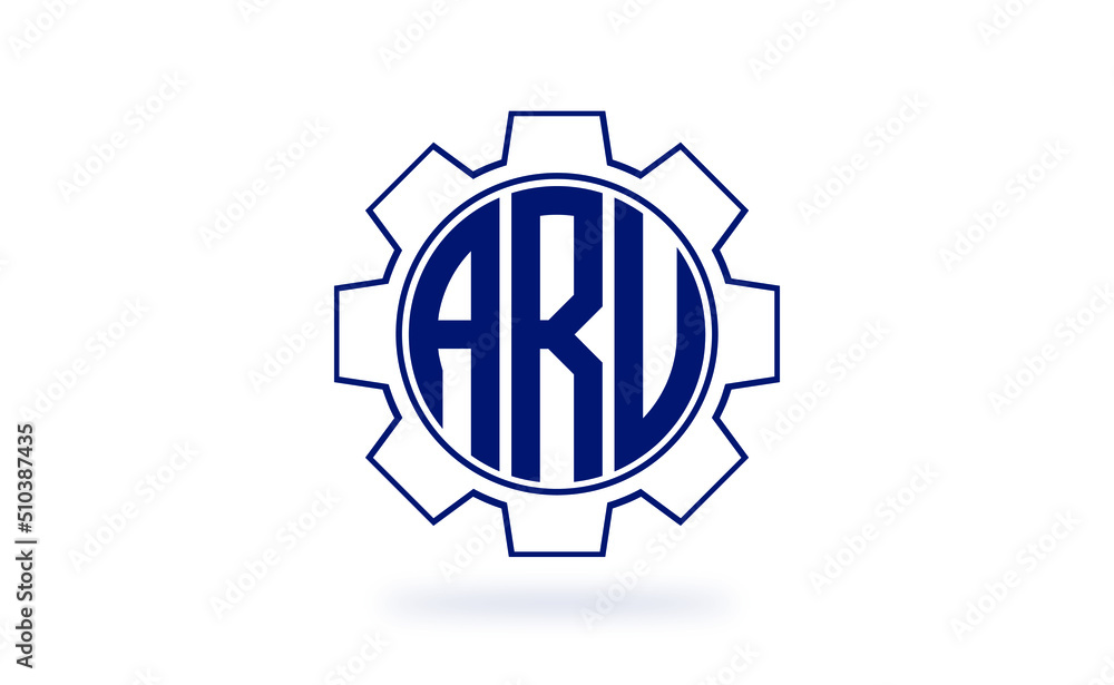 ARU three letter industrial logo with gear icon logo design vector ...