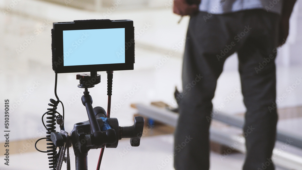 Behind the scenes of film or video production monitor in tv commercial ...