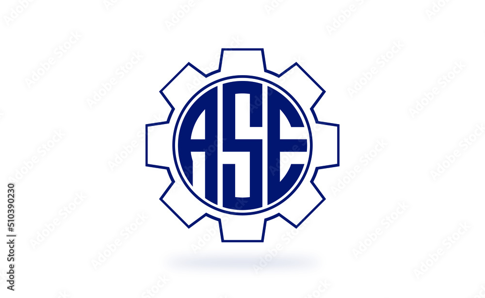 ASE three letter industrial logo with gear icon logo design vector ...