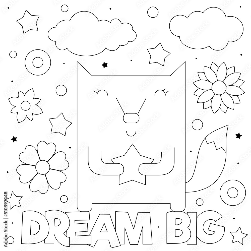 Dream big. Coloring page. Black and white vector illustration. Stock ...