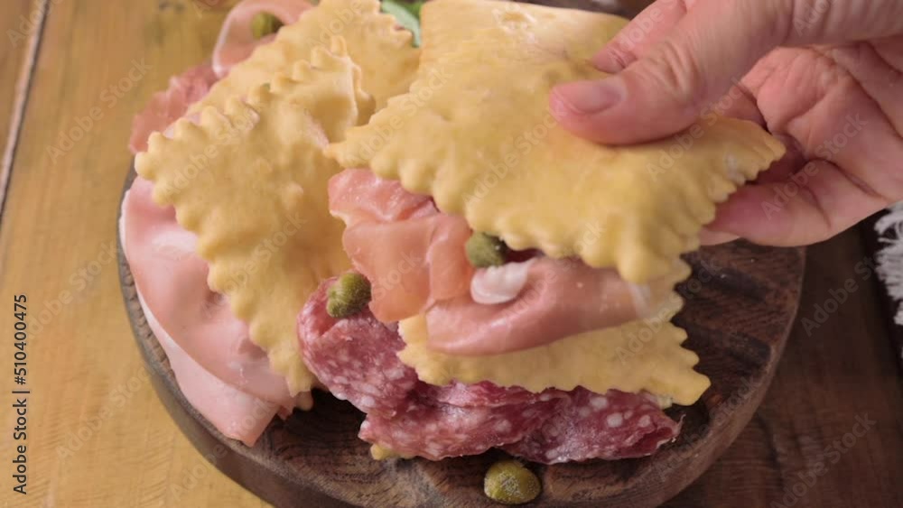 Crescentina. Food of Emilia Romagna region, deep fried bread gnocco ...