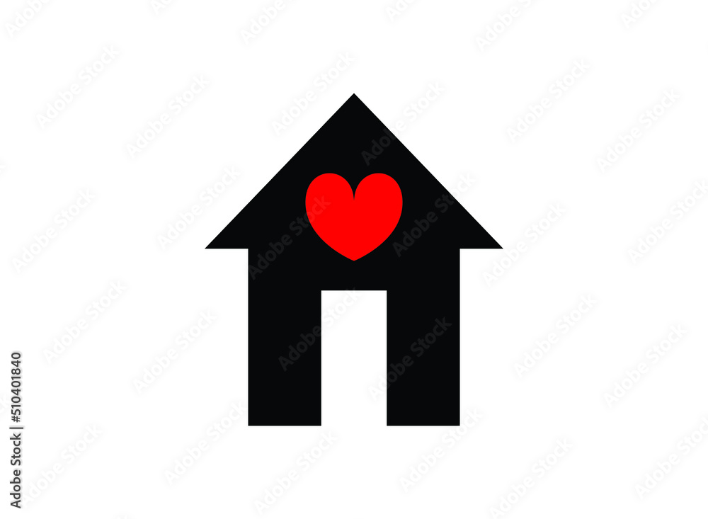 Heart sign in house red icon, love home symbol, vector illustration ...