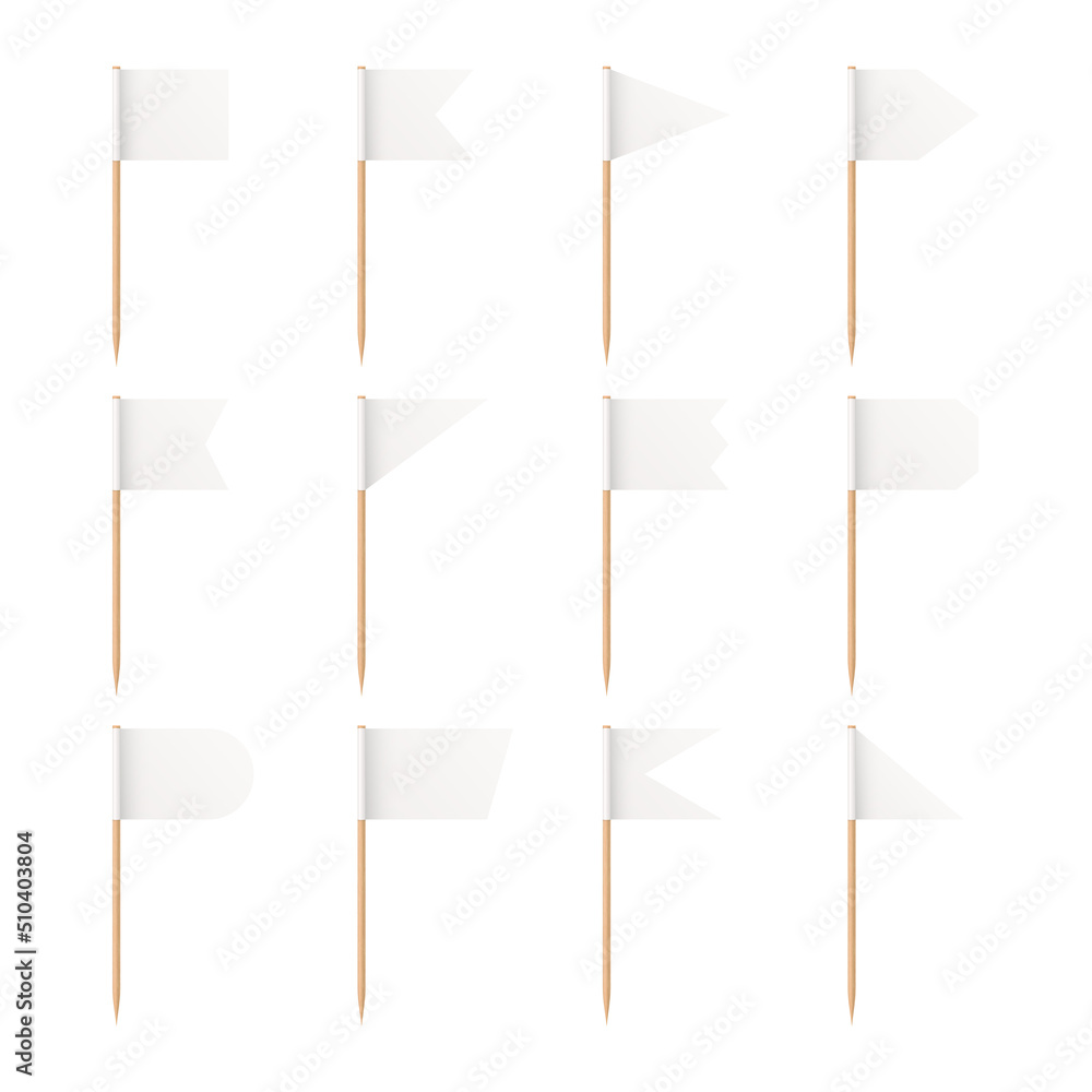 Wooden toothpick white flag collection realistic template vector ...