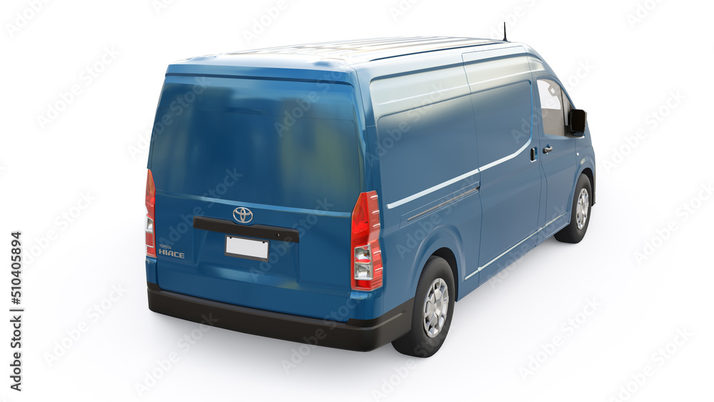 Tokyo, Japan. April 12, 2022: Toyota Hiace. Blue commercial van for ...