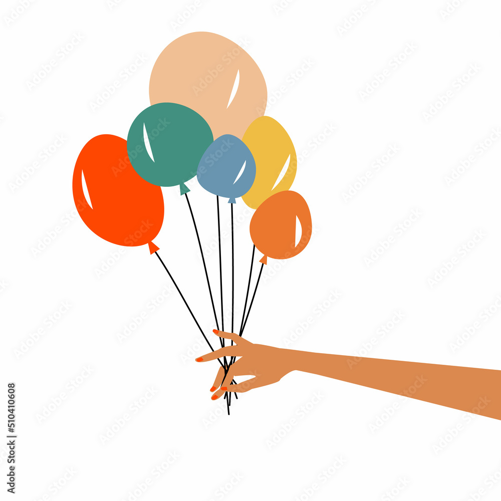 Woman hand holding shaped balloons. Vector Illustration isolated on ...