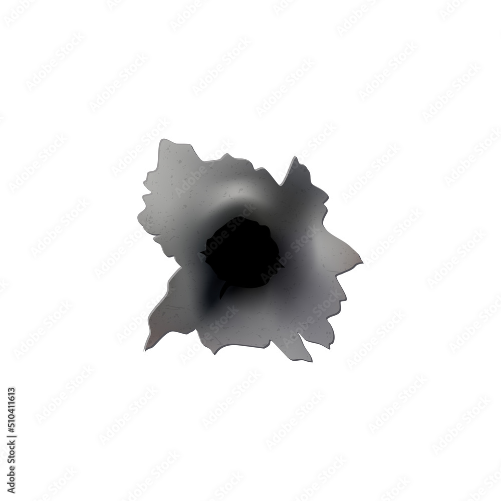 Bullet holes of gun or pistol. Shoot in metal single and double hole ...
