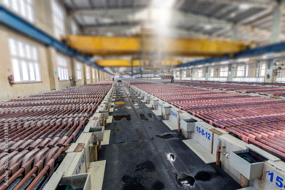 Copper electrolysis-cathode plates. Electrolytic refining is a process ...