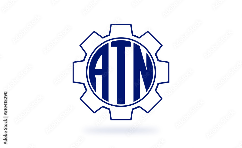 ATN three letter industrial logo with gear icon logo design vector ...