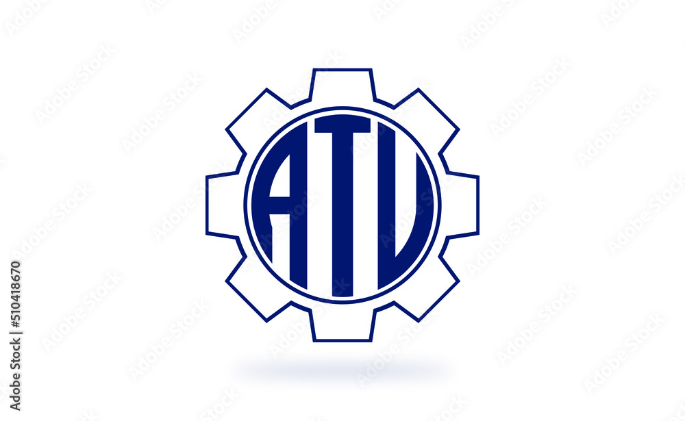 ATU three letter industrial logo with gear icon logo design vector ...