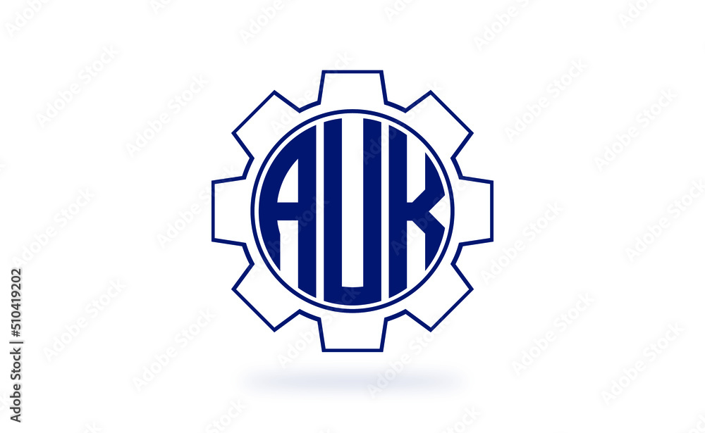 AUK three letter industrial logo with gear icon logo design vector ...