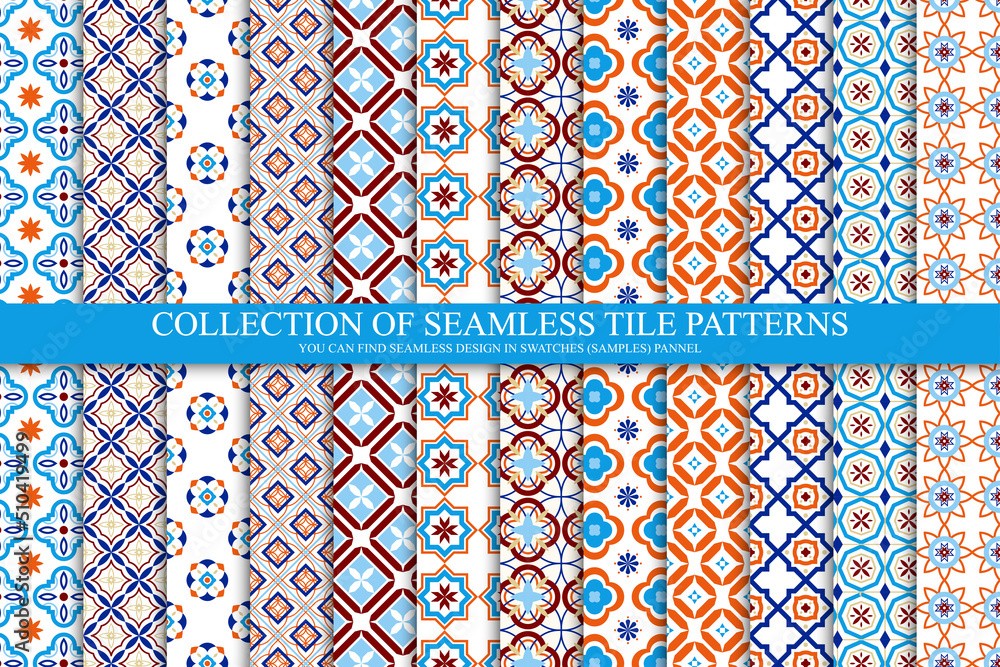 Collection of bright seamless geometric mosaic patterns - color tile ...