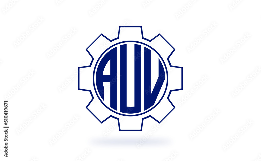 AUV three letter industrial logo with gear icon logo design vector ...