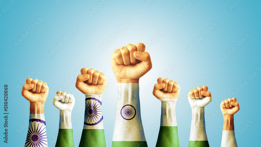 Indian labor day, Concept with national flag on people fist hand ...