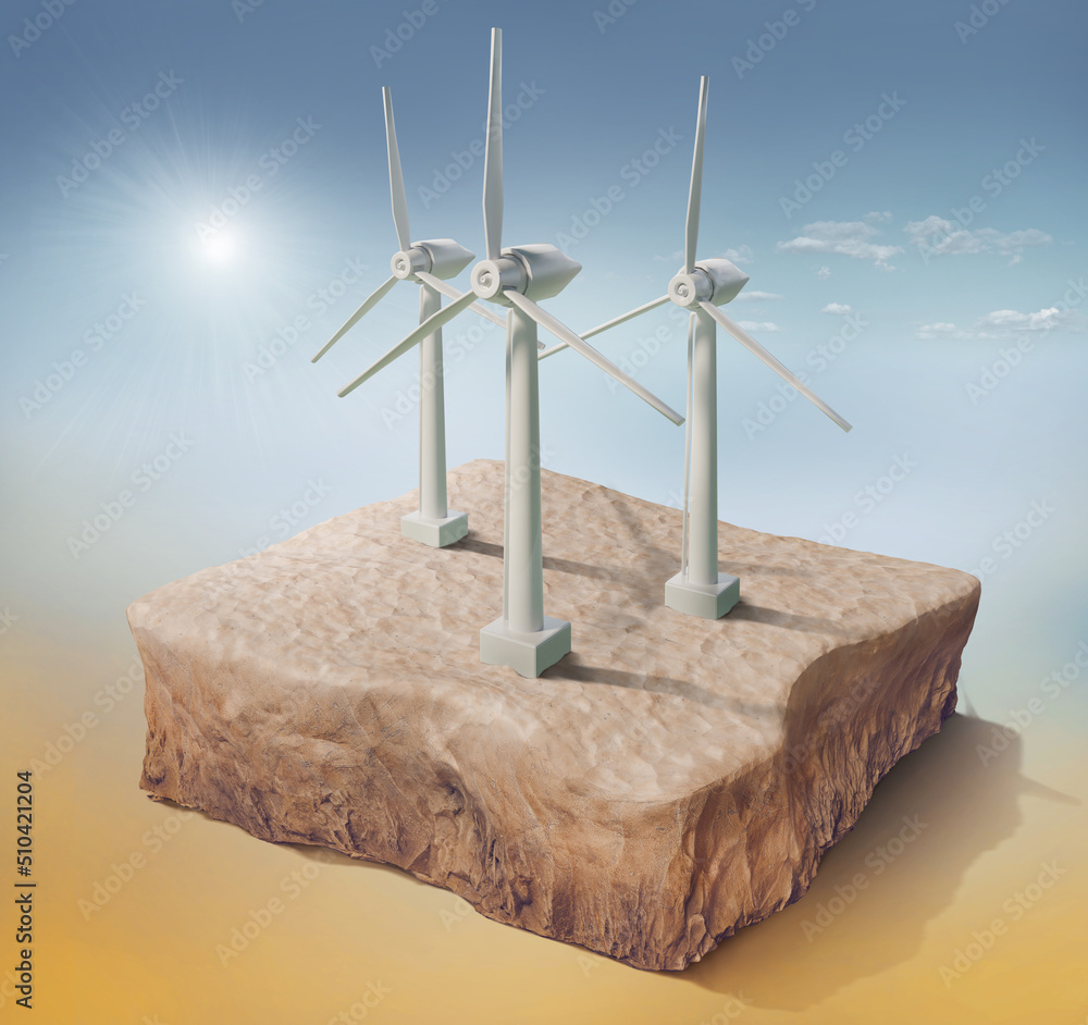 Wind generator on sky background. Wind generator power plant. Green ...
