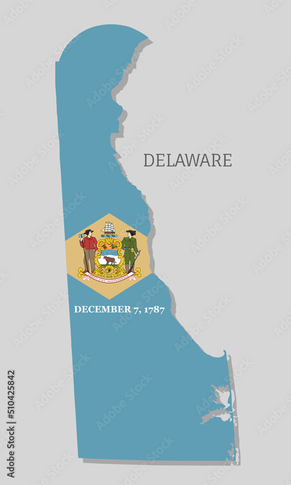 Map of Delaware state with national flag inside. Highly detailed map of ...