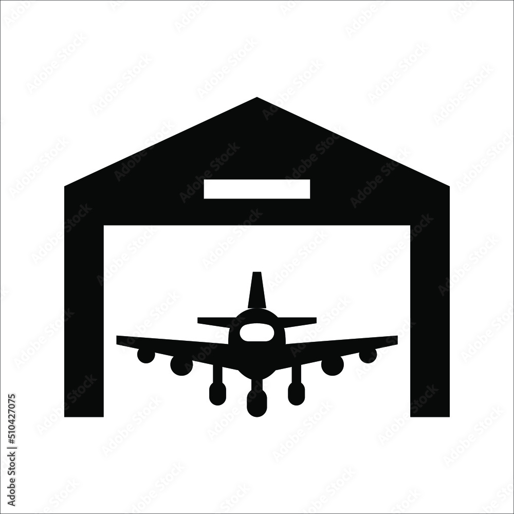 Hangar icon. Hangar for airplanes sign. airport hangar symbol on white ...