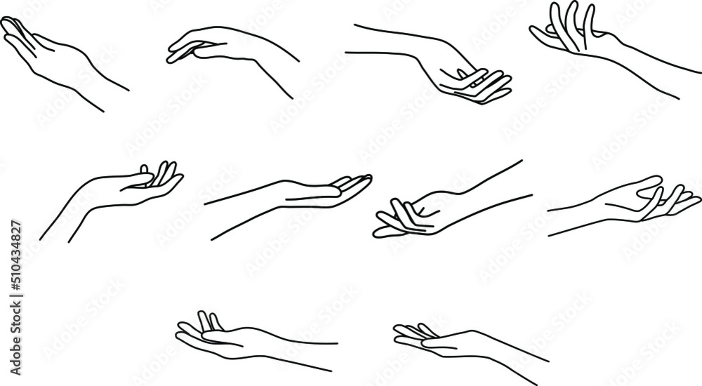 palm and hand line art set; reach out, hold out, element icon set Stock ...