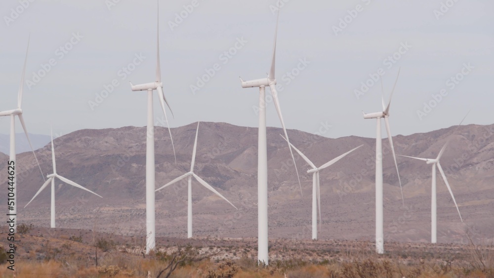 Windmills turbine rotating, wind farm or power plant, alternative green ...