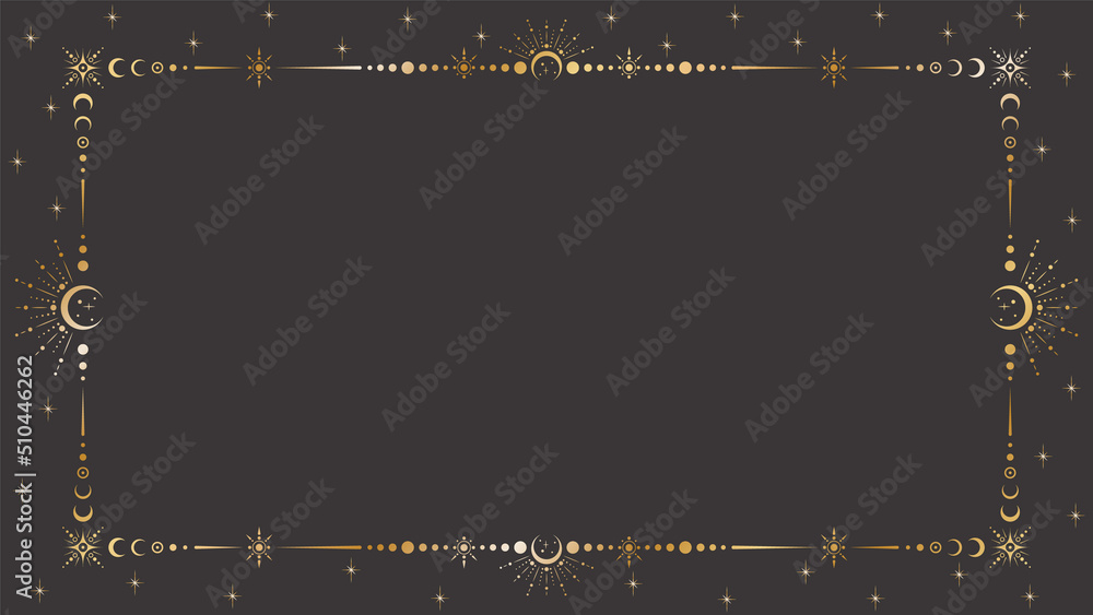 Vector mystic celestial golden frame with stars, moon phases, crescents ...