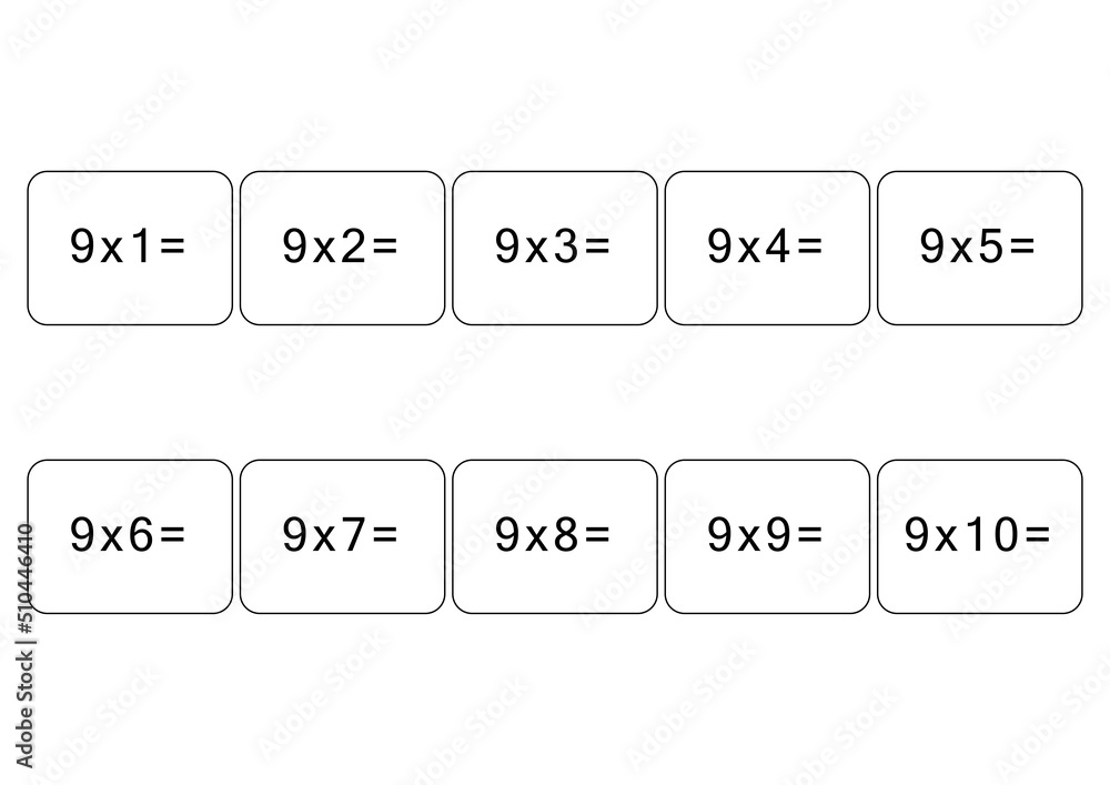 Multiplication and division table of 9. Maths card with an example ...