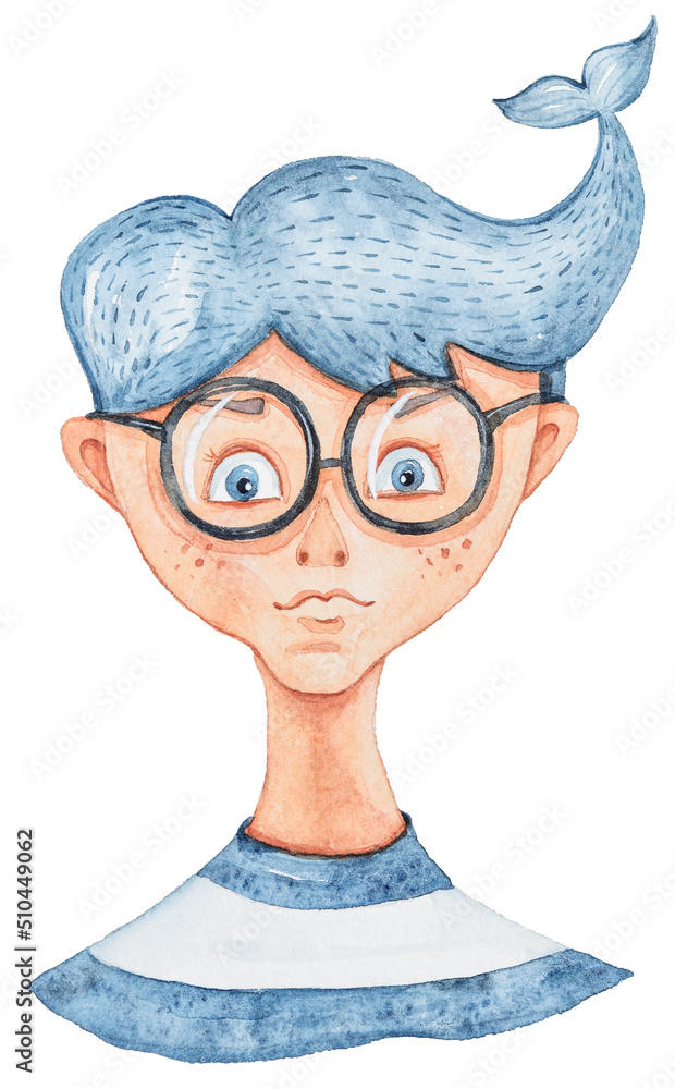 Watercolor sea man cute illustration. Nautical clipart for prin ...