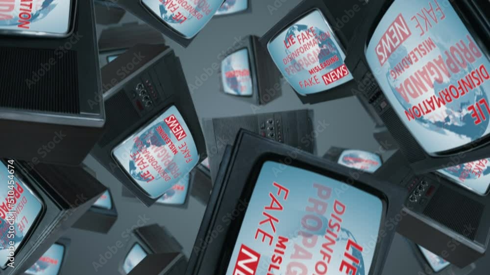 Fake news on TV screen. Broadcast, false information, hoax, propaganda ...