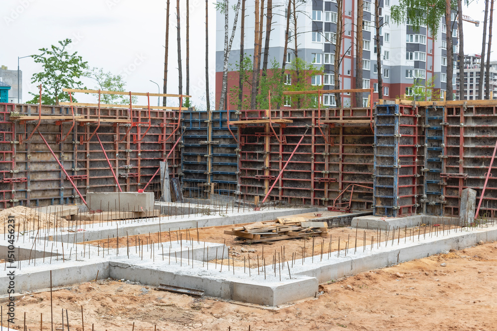 Reinforced concrete foundation of a modern monolithic residential ...