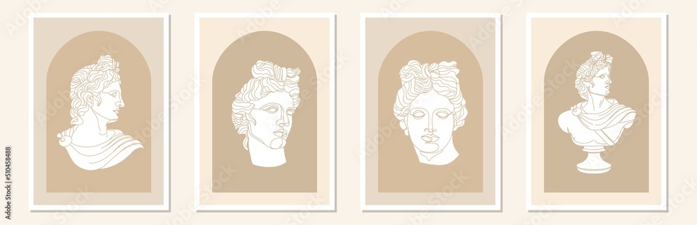 Set of abstract posters with antique god statue and geometric shape ...