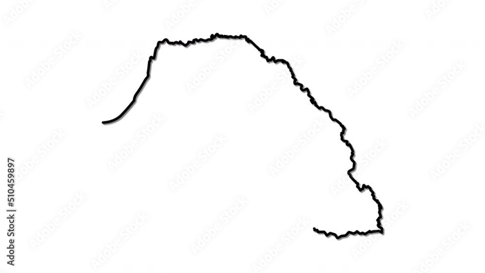 Senegal map, country territory outline self drawing animation. Line art ...