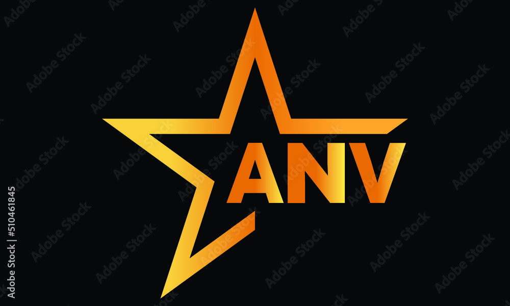 ANV golden luxury star icon three letter logo design vector template ...