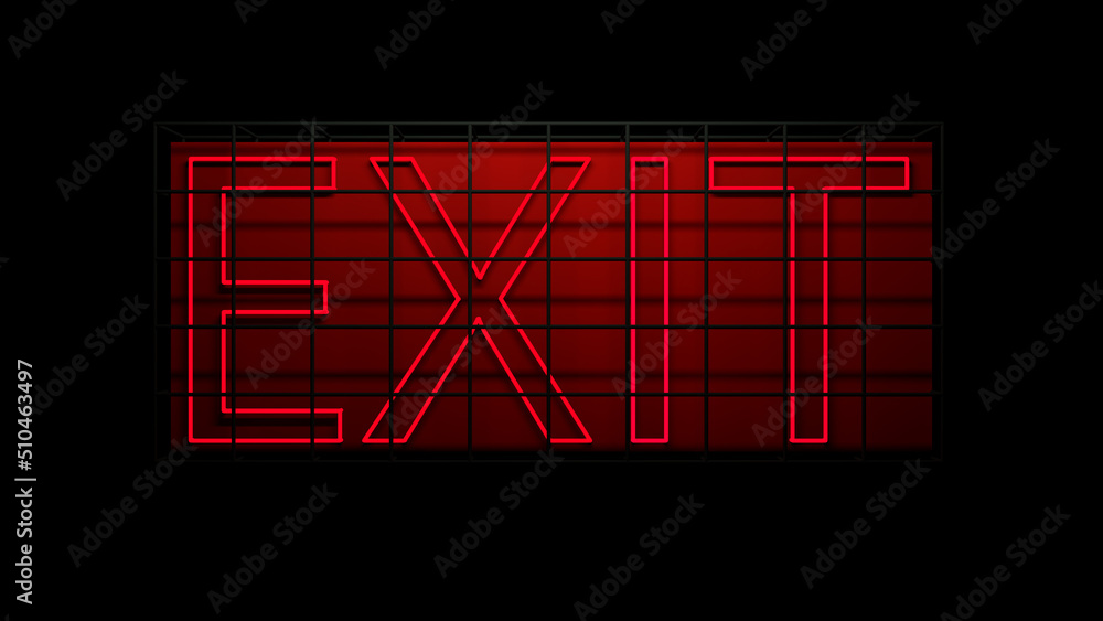 Red Neon Exit sign isolated on black background. Glowing font ...