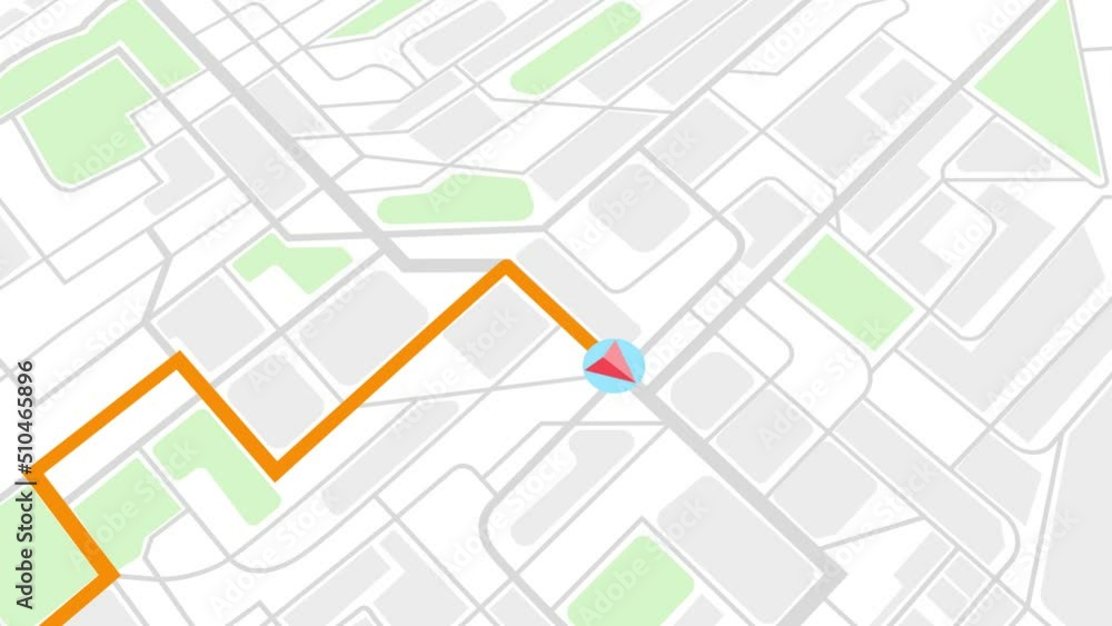 City map navigation route seamless loop. GPS Tracking. Moving red ...