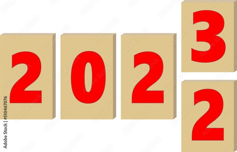 Red numbers 2022 rolling into 2023 Final counting cardboard boxes ...