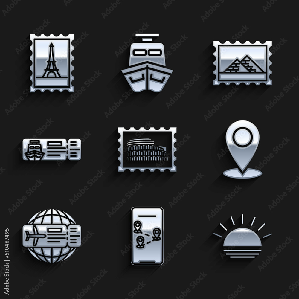 Set Postal stamp and Coliseum, Infographic of city map navigation ...