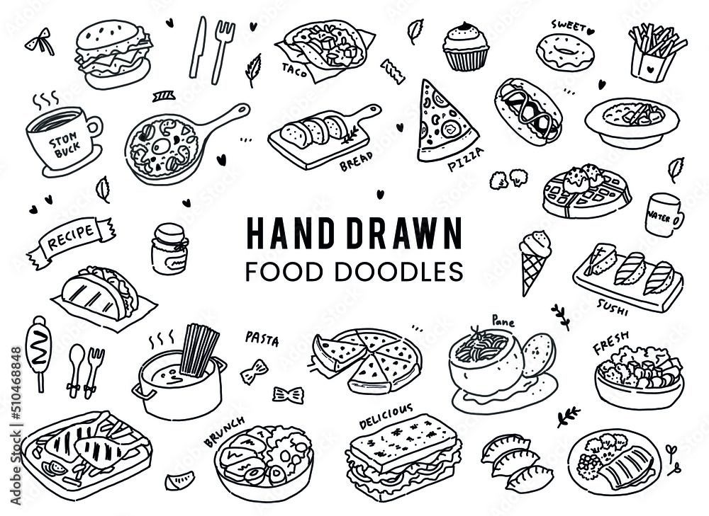 Food doodle illustration set Stock Vector | Adobe Stock