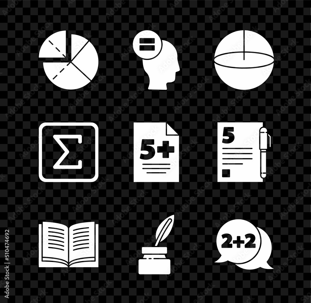 Set Graph, schedule, chart, diagram, Calculation, Geometric figure Sphere, Open book, Feather ...