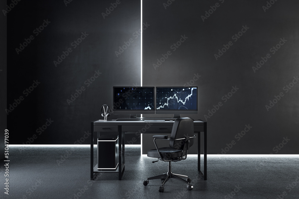 Modern concrete office interior with workplace, equipment and tech ...