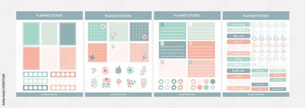 Pink and Blue Watercolor Flower Printable Sticker Set for Planner Stock ...