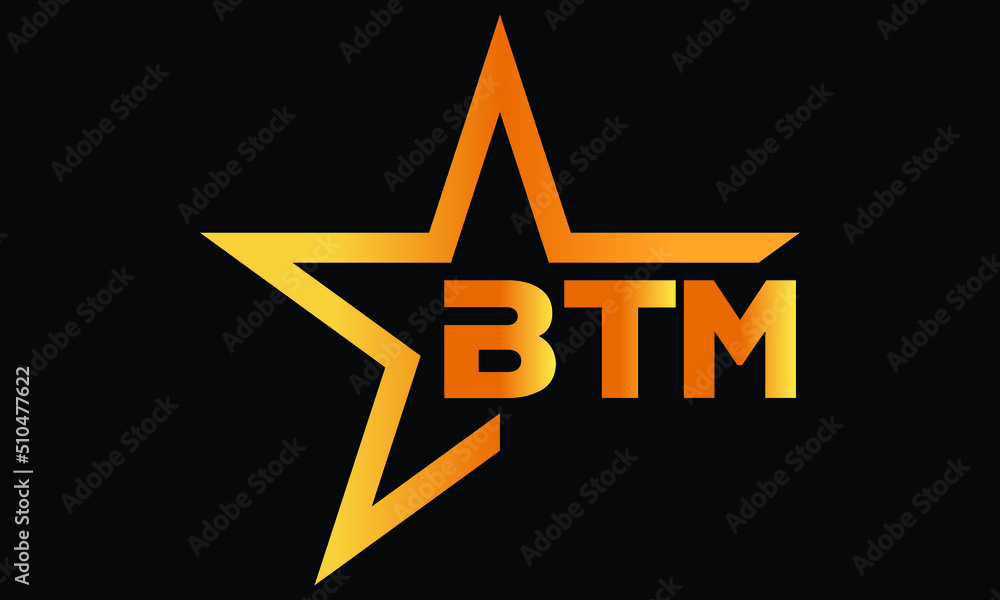 BTM golden luxury star icon three letter logo design vector template ...