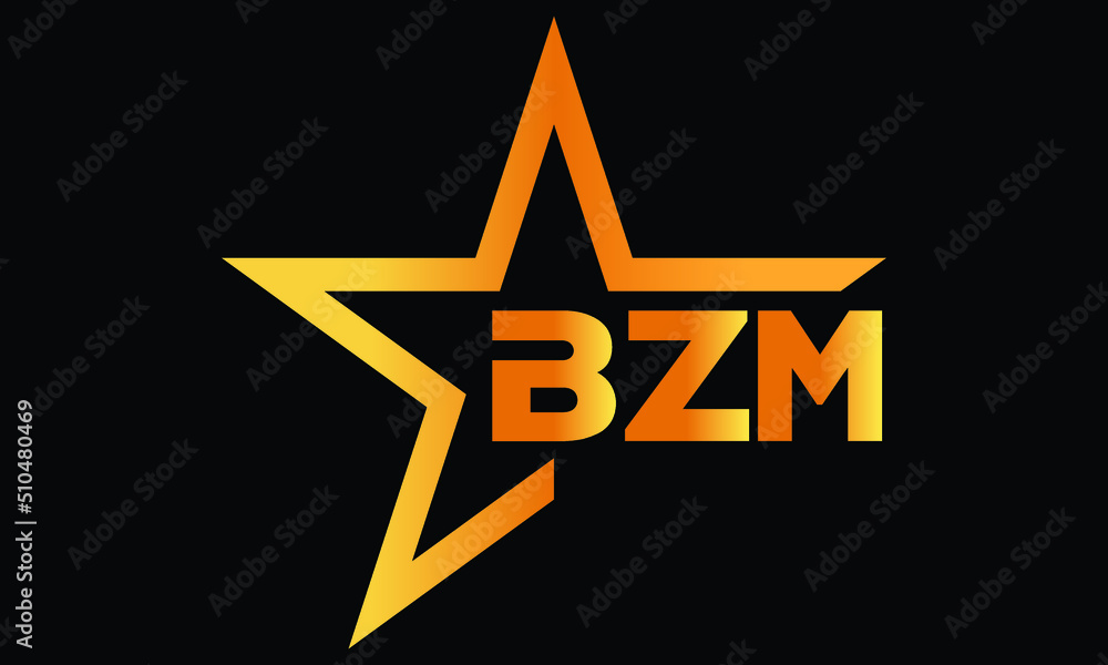 BZM golden luxury star icon three letter logo design vector template ...
