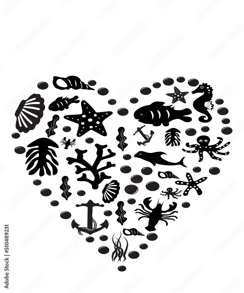 sea heart svg, Ocean Life SVG, Ocean Animal SVG, Under the Sea SVG, corals and sea weeds svg ...