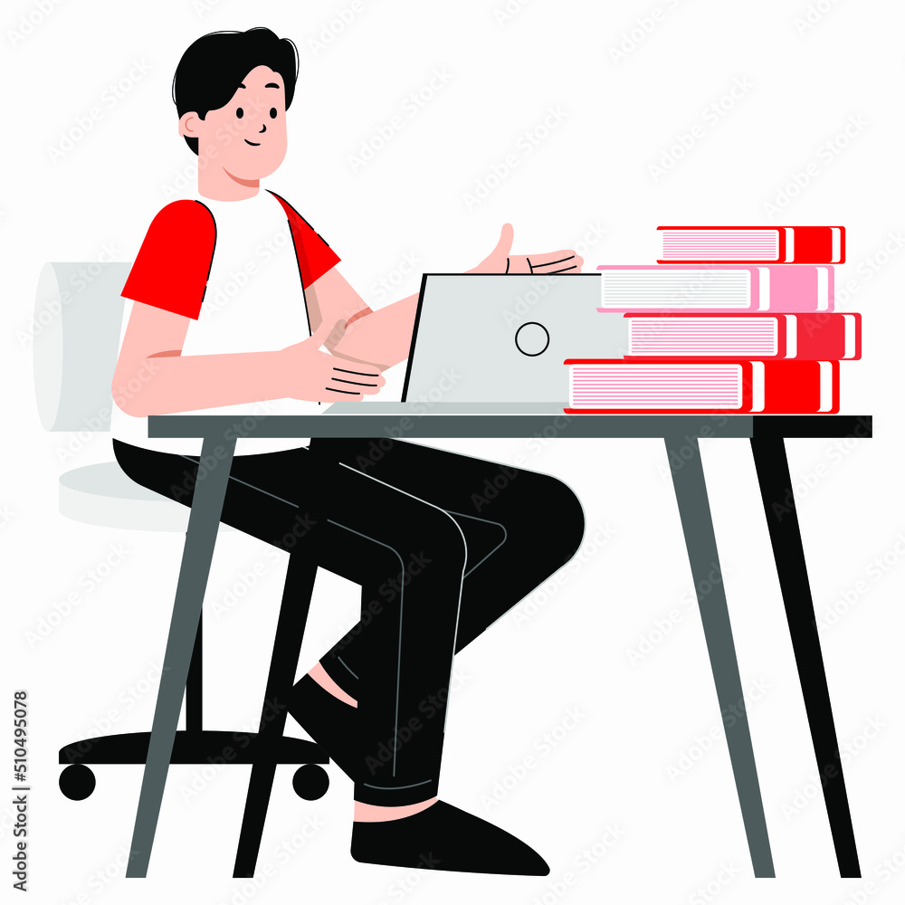 Flat vector Illustration of a male doing research and study infront of ...