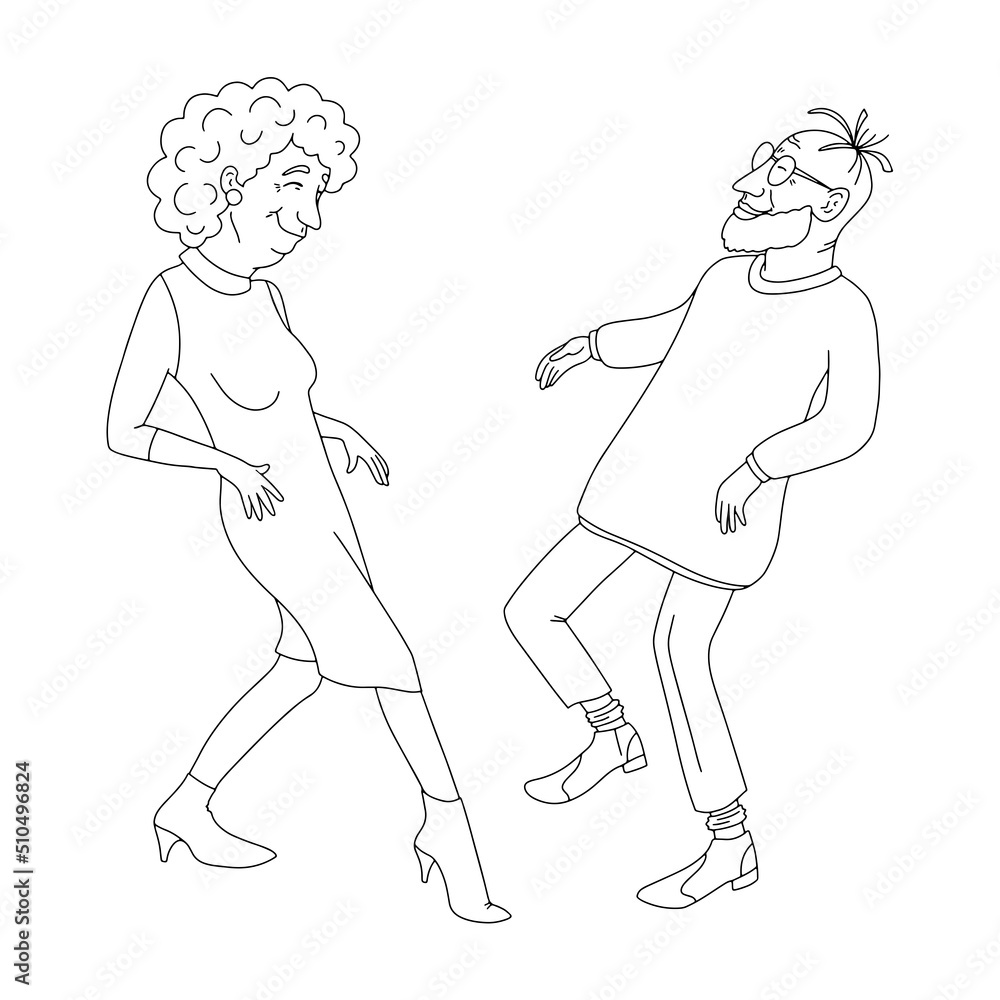 Cute couple of elderly people are dancing a fun dance. Grandpa and ...
