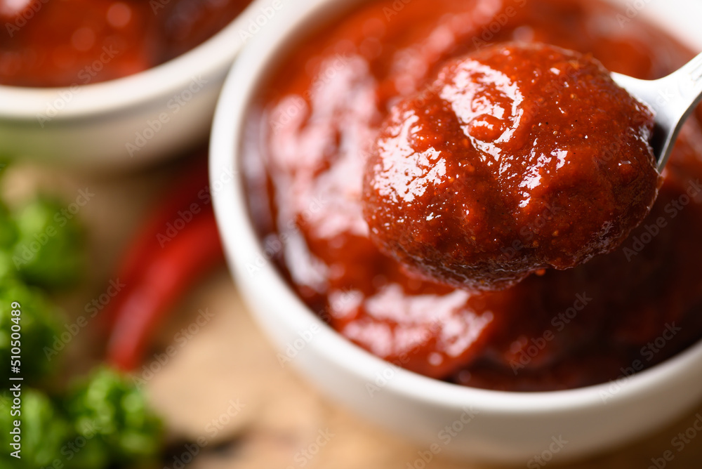 Korean gochujang (red chili paste), spicy and sweet fermented condiment ...