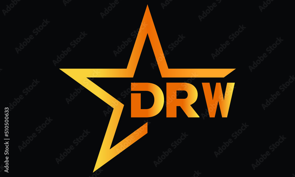 DRW golden luxury star icon three letter logo design vector template ...