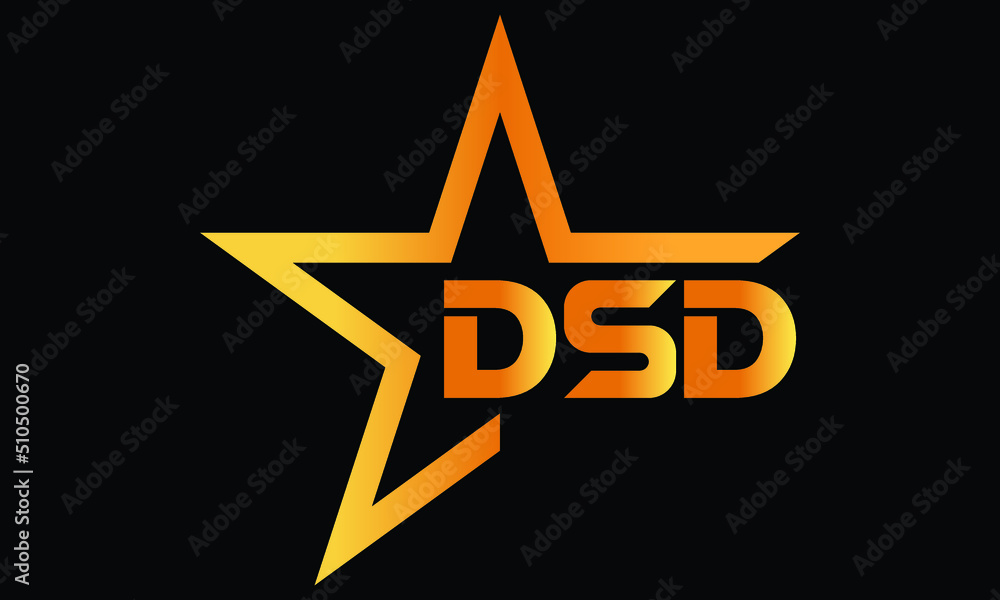 DSD golden luxury star icon three letter logo design vector template ...