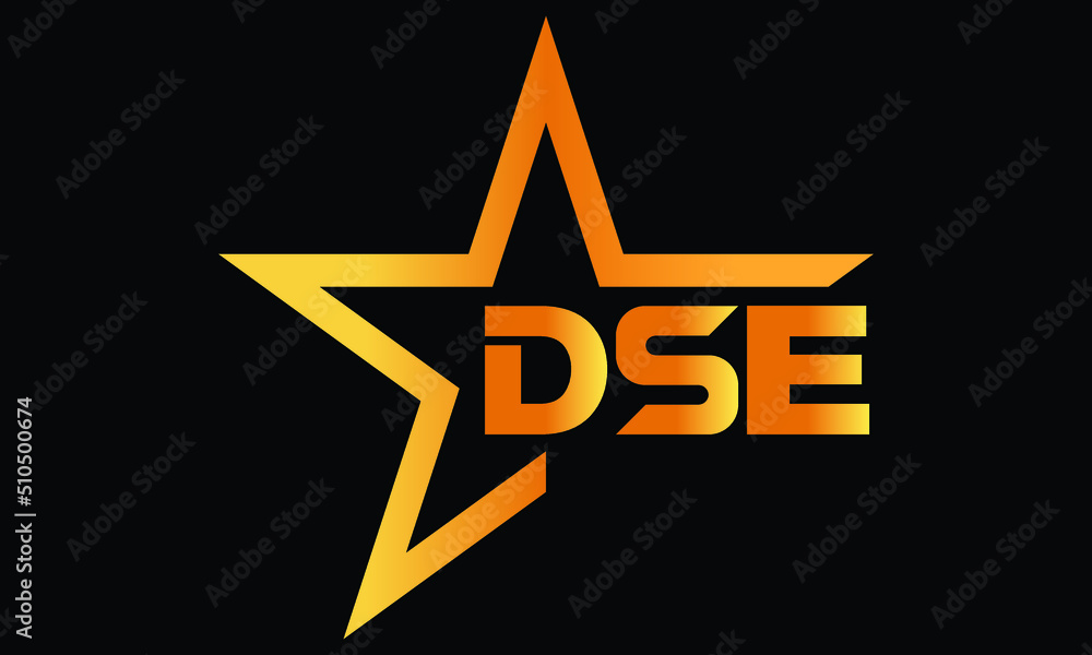 DSE golden luxury star icon three letter logo design vector template ...