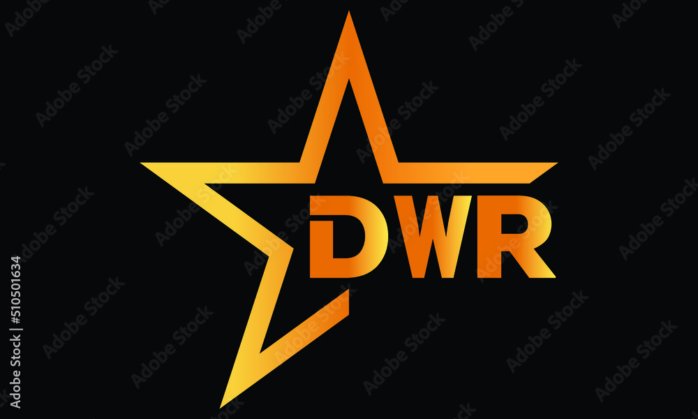 DWR golden luxury star icon three letter logo design vector template ...